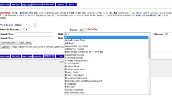 Important Trademark Search Fields Used in TESS Database – TMReady ...